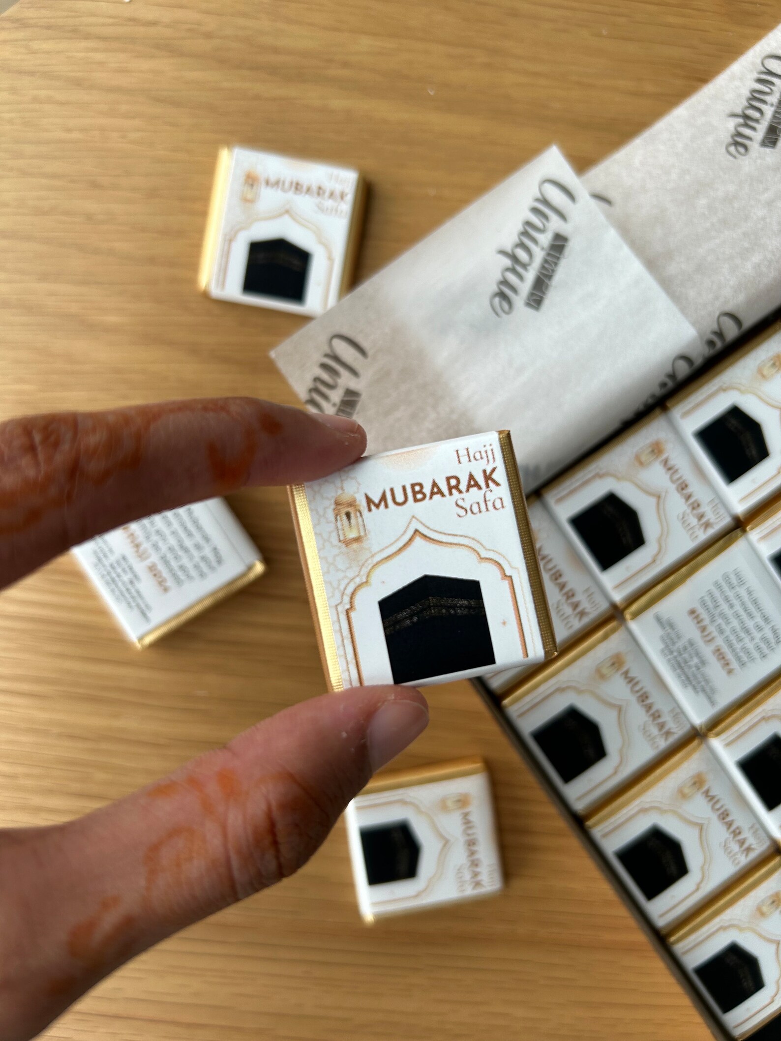 Hajj Mubarak Personalised Chocolate Party Favours Handmade Square Umrah ...