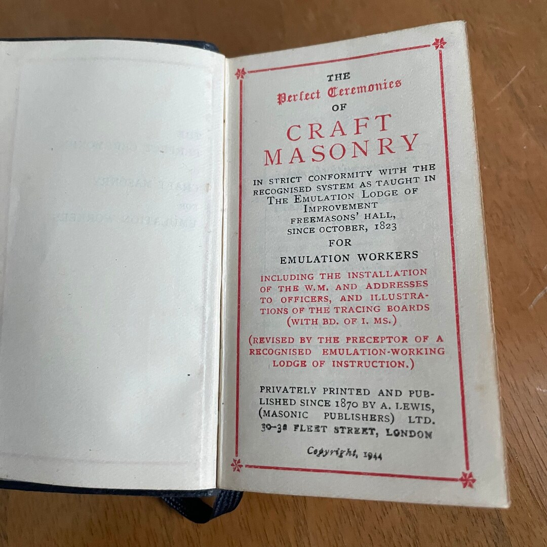 The Perfect Ceremonies of Craft Masonry Book London 1944 - Etsy