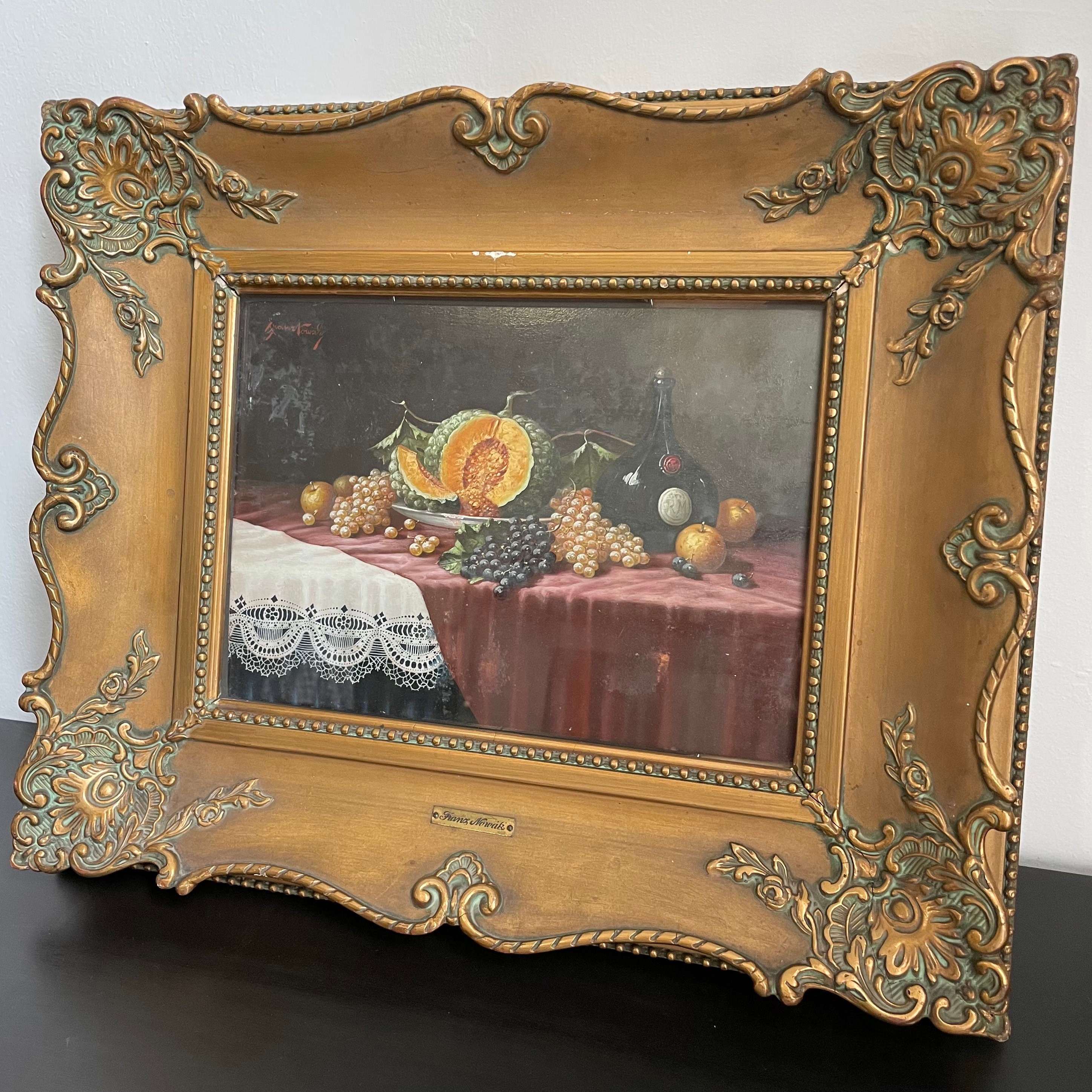 Franz Novak Signed Antique Original Oil Painting Still Life Oil on Wood ...