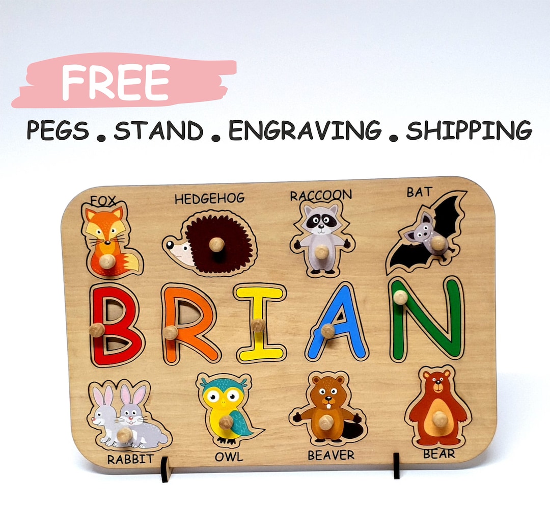 Personalized Name Puzzle With Animals | Baby Toy | Wooden Puzzle ...