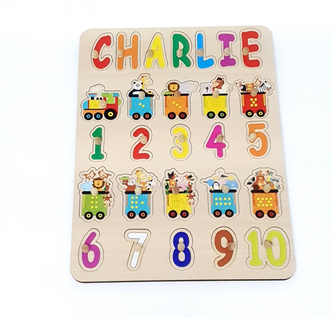 Wooden Name Puzzle Letters and Numbers, Montessori Toddler Learning Toy ...