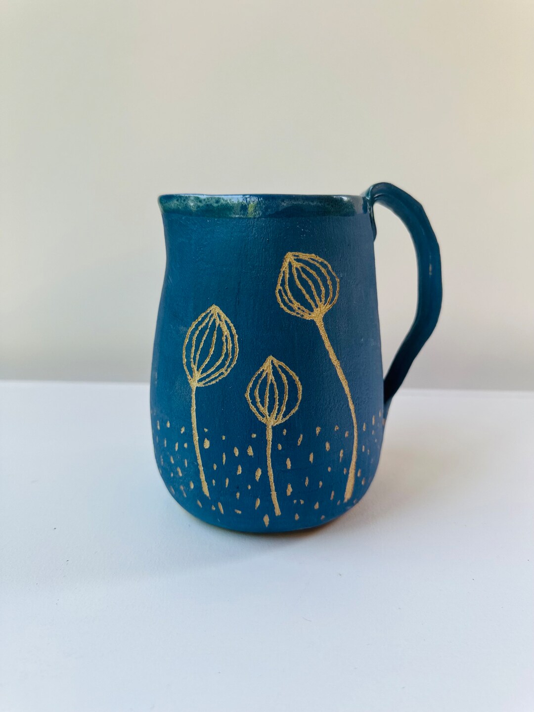 Rustic Blue Floral Sgraffito Jug Two - Etsy