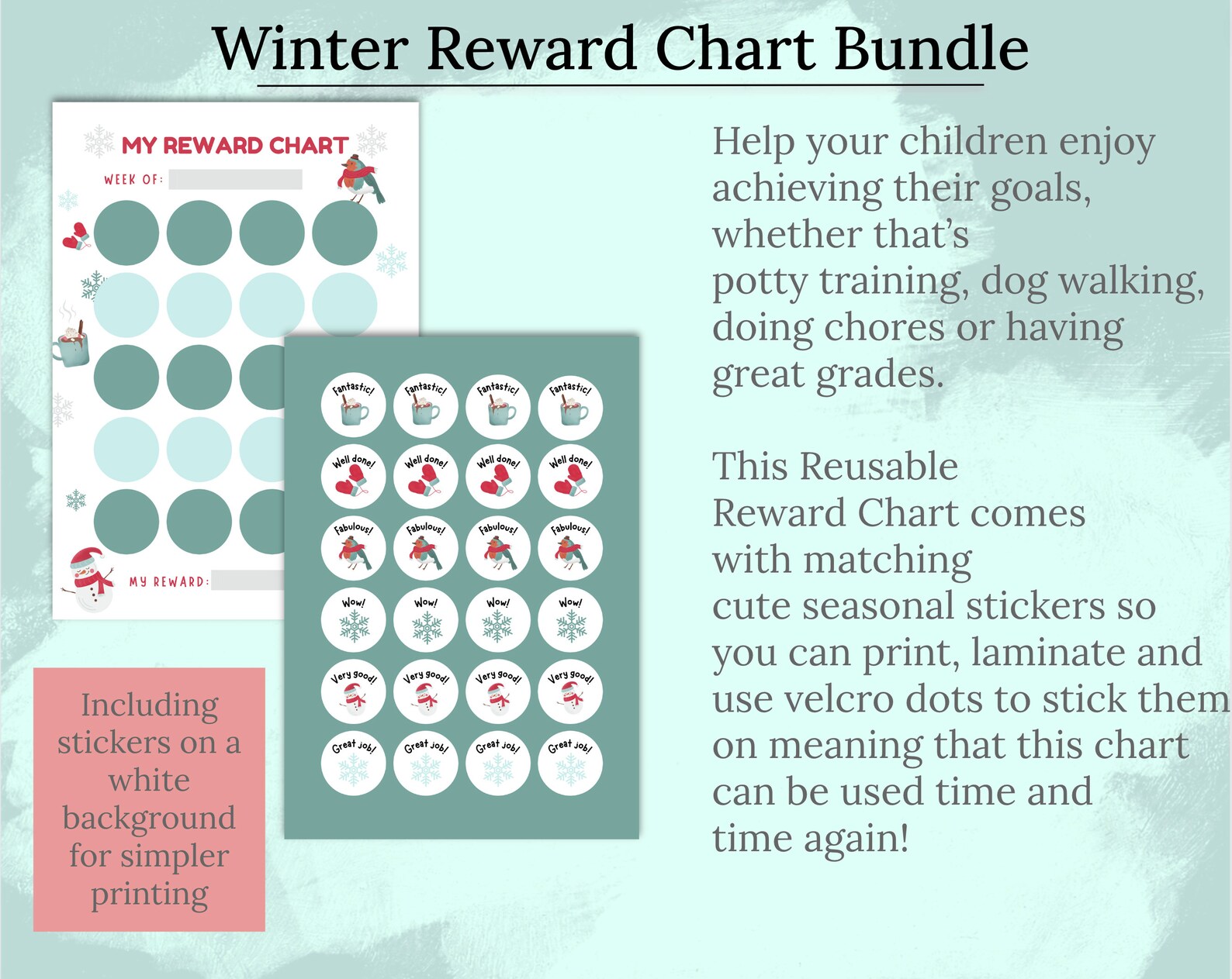 Winter Chore Chart for Kids Christmas Sticker Reward Chart - Etsy