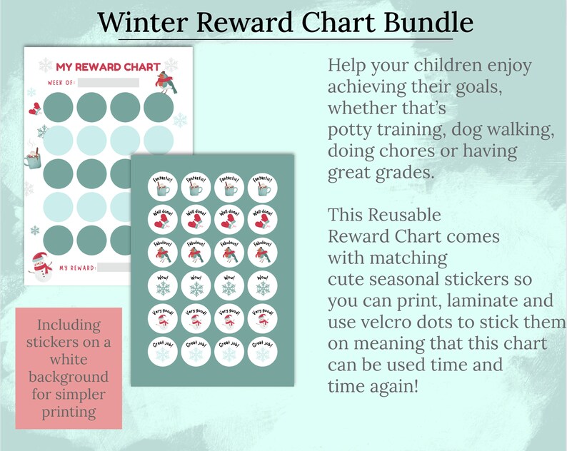 Winter Chore Chart for Kids Christmas Sticker Reward Chart - Etsy