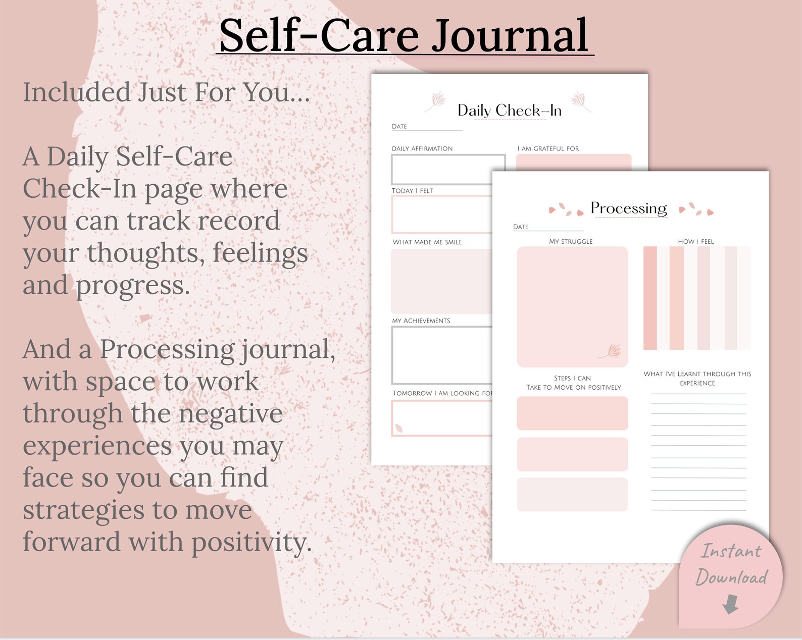 Self-care Planner Printable, Self-care Journal Pink, Wellness Journal ...