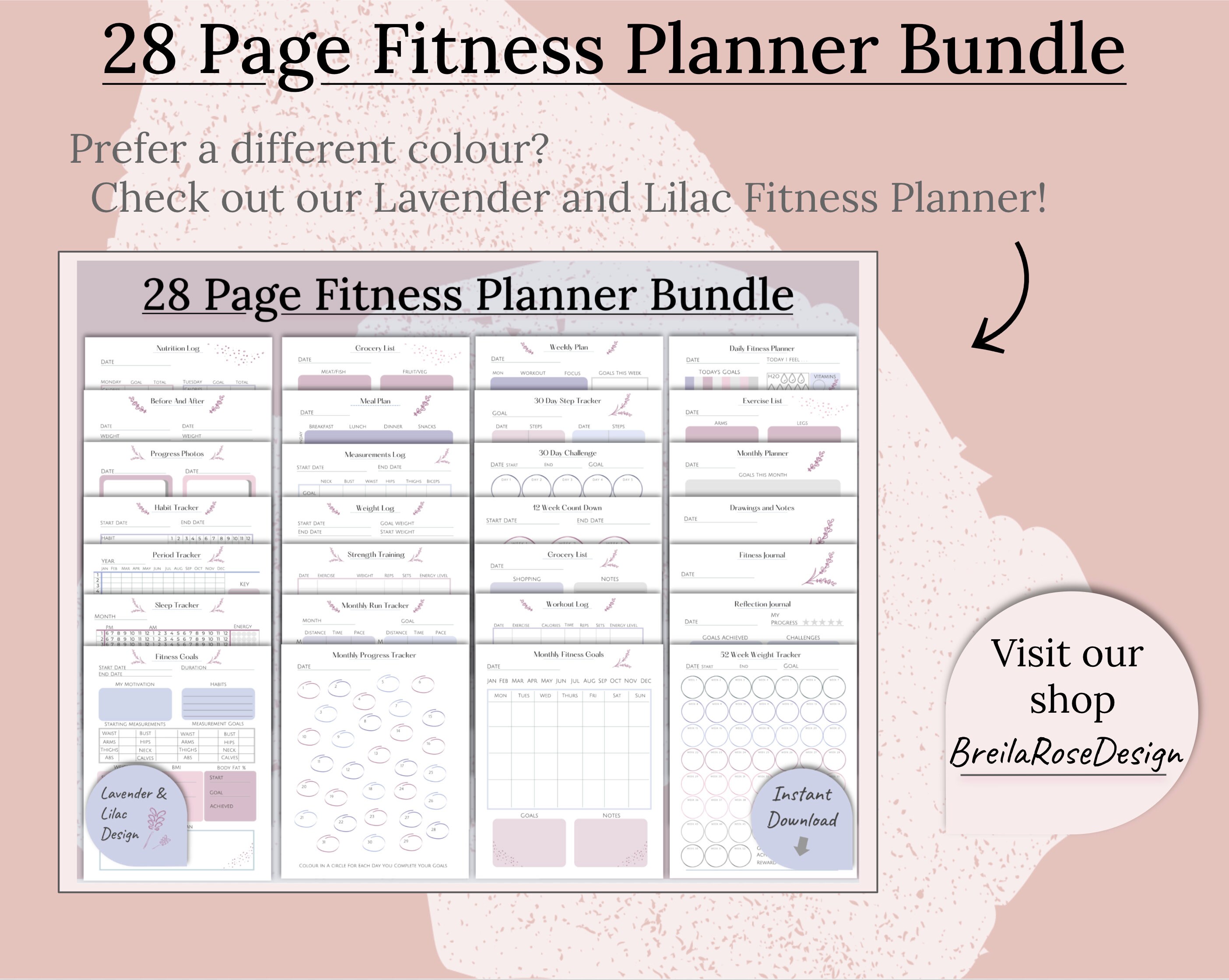 Fitness Planner Printable Weight Loss Journal Pink Fitness - Etsy UK