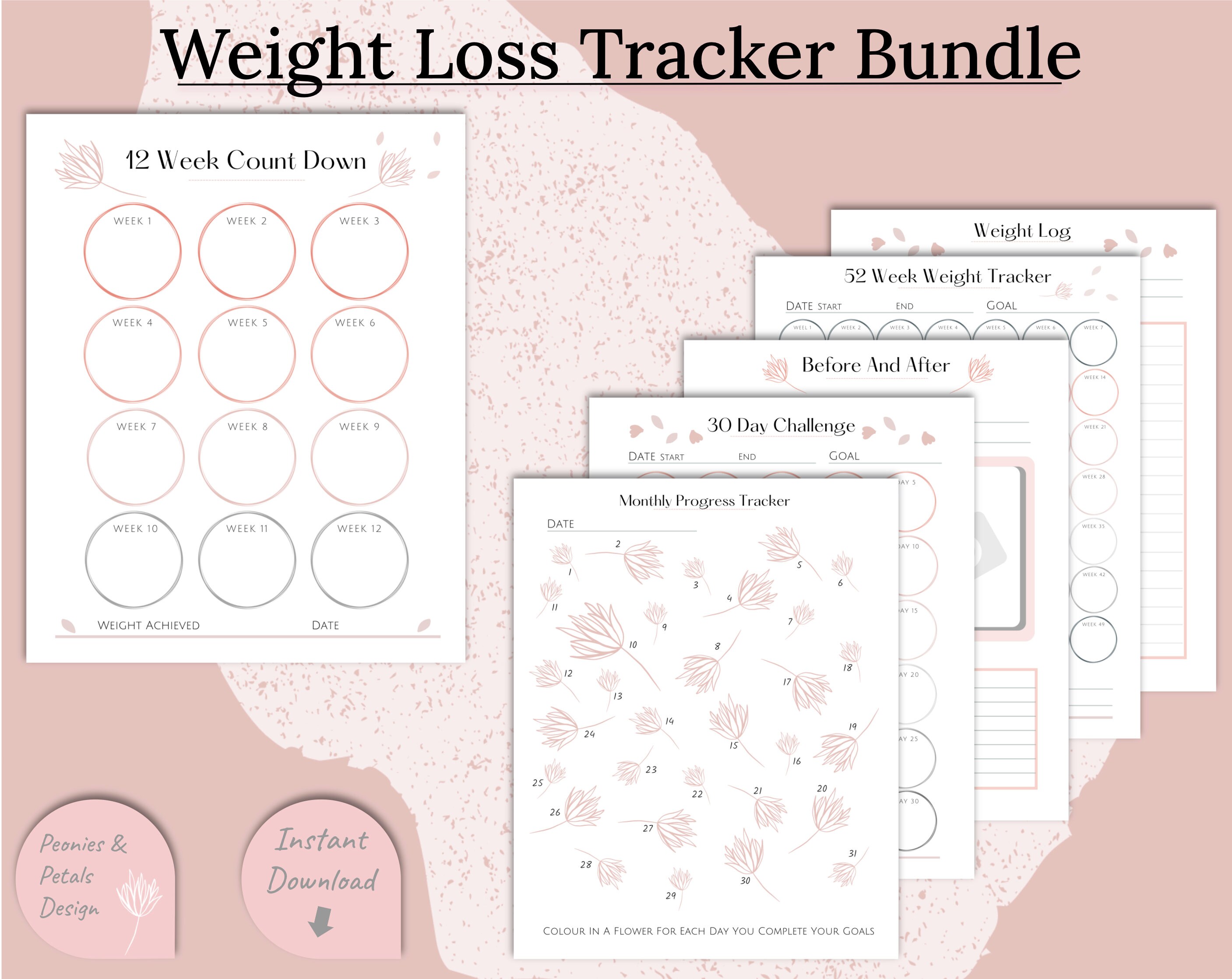 Weight Loss Tracker, Weight Loss Chart, 12 Week Countdown, 30 Day ...