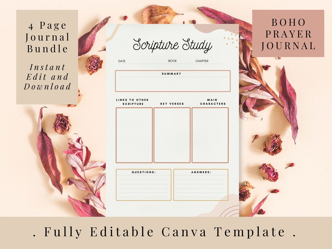 Pink Prayer Journal Boho Bible Study Printable Pink Bible - Etsy