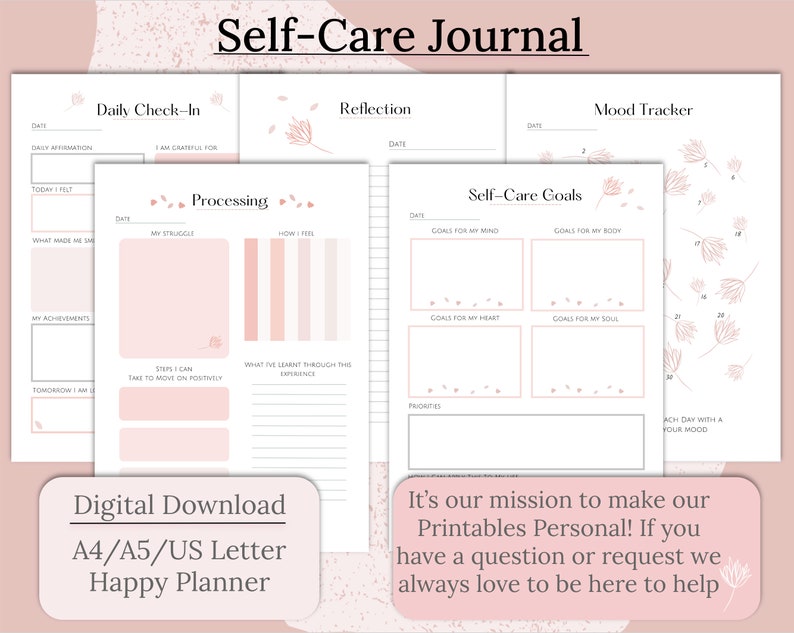 Self-care Planner Printable, Self-care Journal Pink, Wellness Journal ...