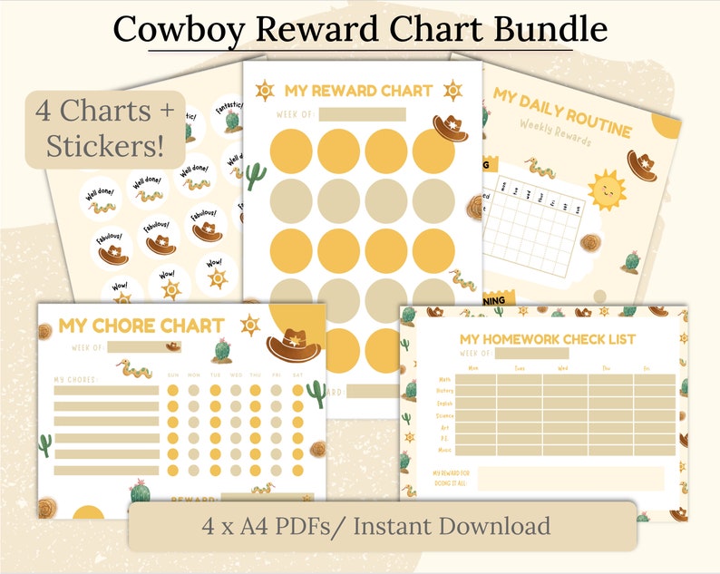 Cowboy Chore Chart for Kids, Chore Chart Bundle, Reward Chart for Boys ...