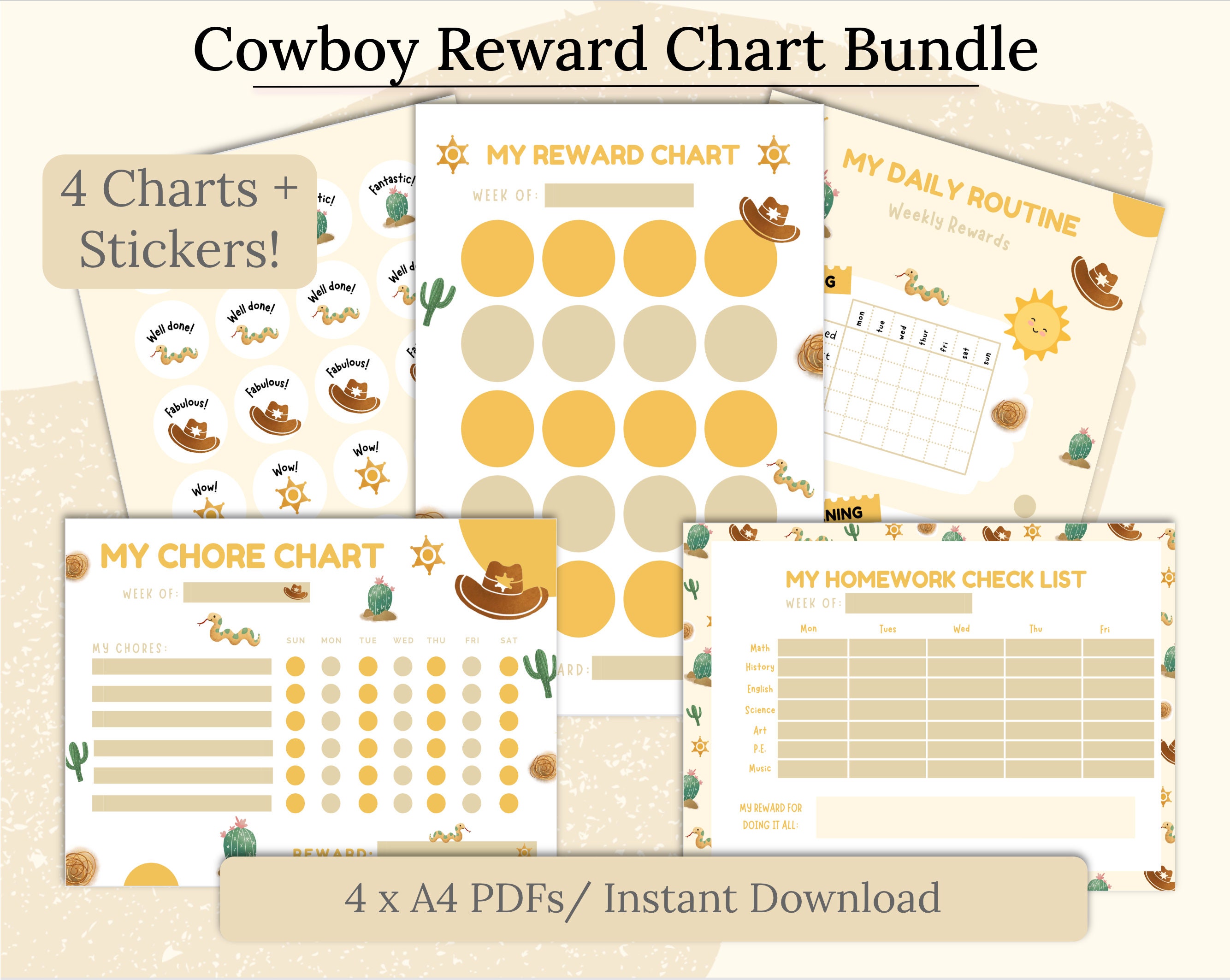 Cowboy Chore Chart for Kids, Chore Chart Bundle, Reward Chart for Boys ...