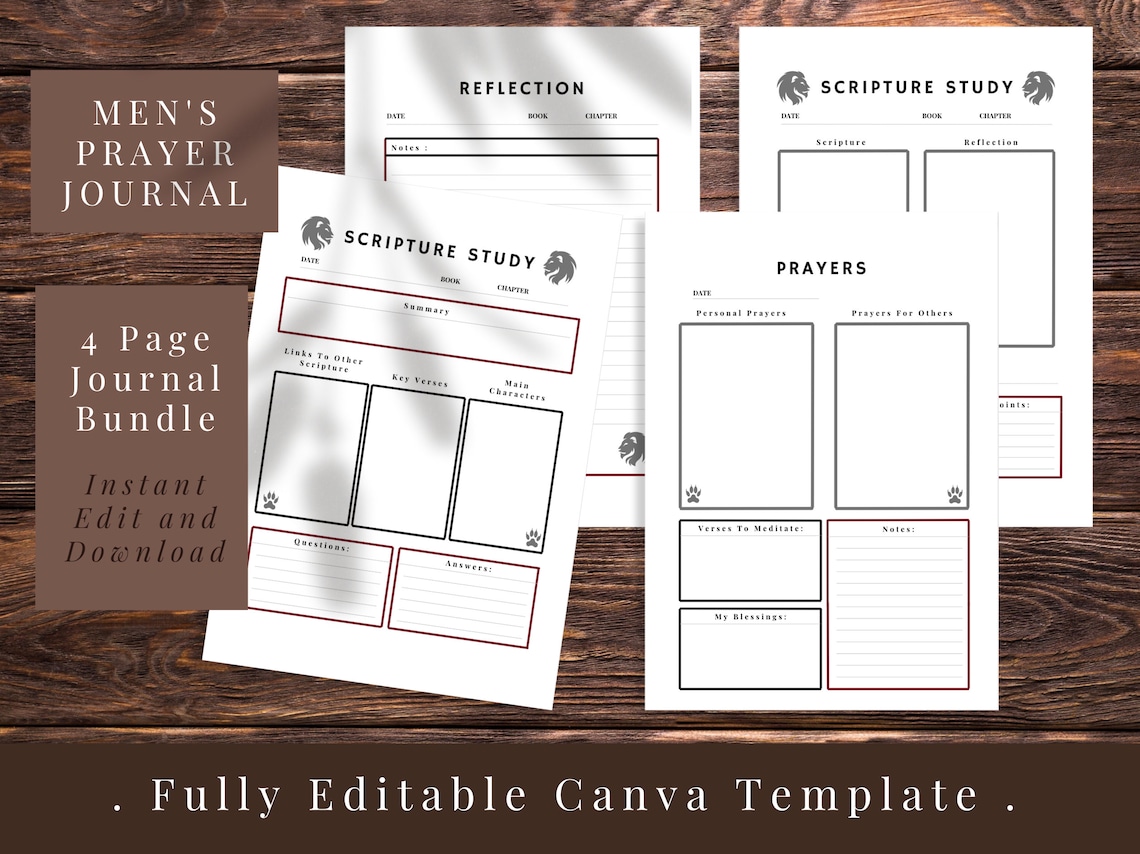 Men's Prayer Journal, Mens Bible Template, Christian Gift for Fathers ...