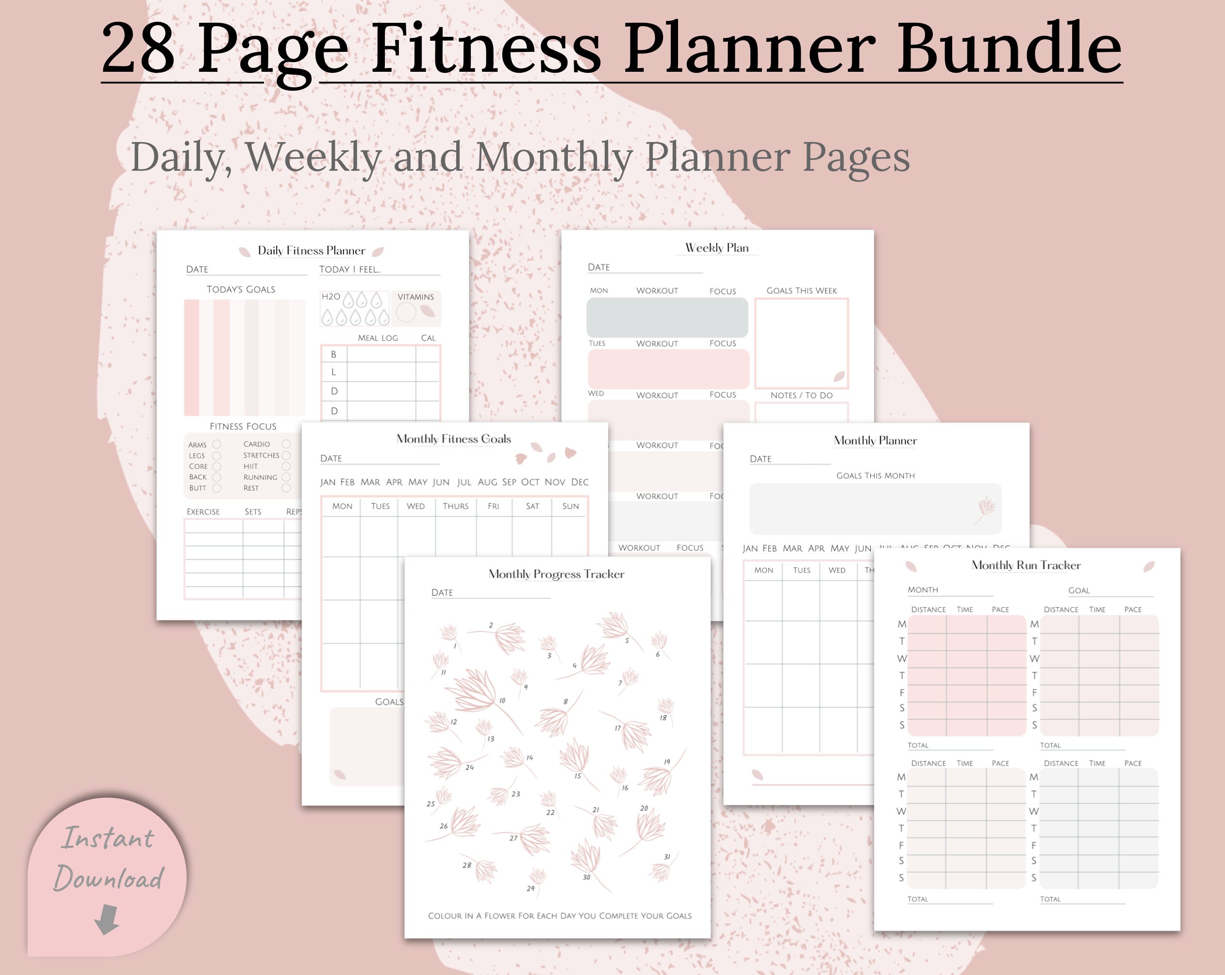 Fitness Planner Printable Weight Loss Journal Pink Fitness - Etsy UK