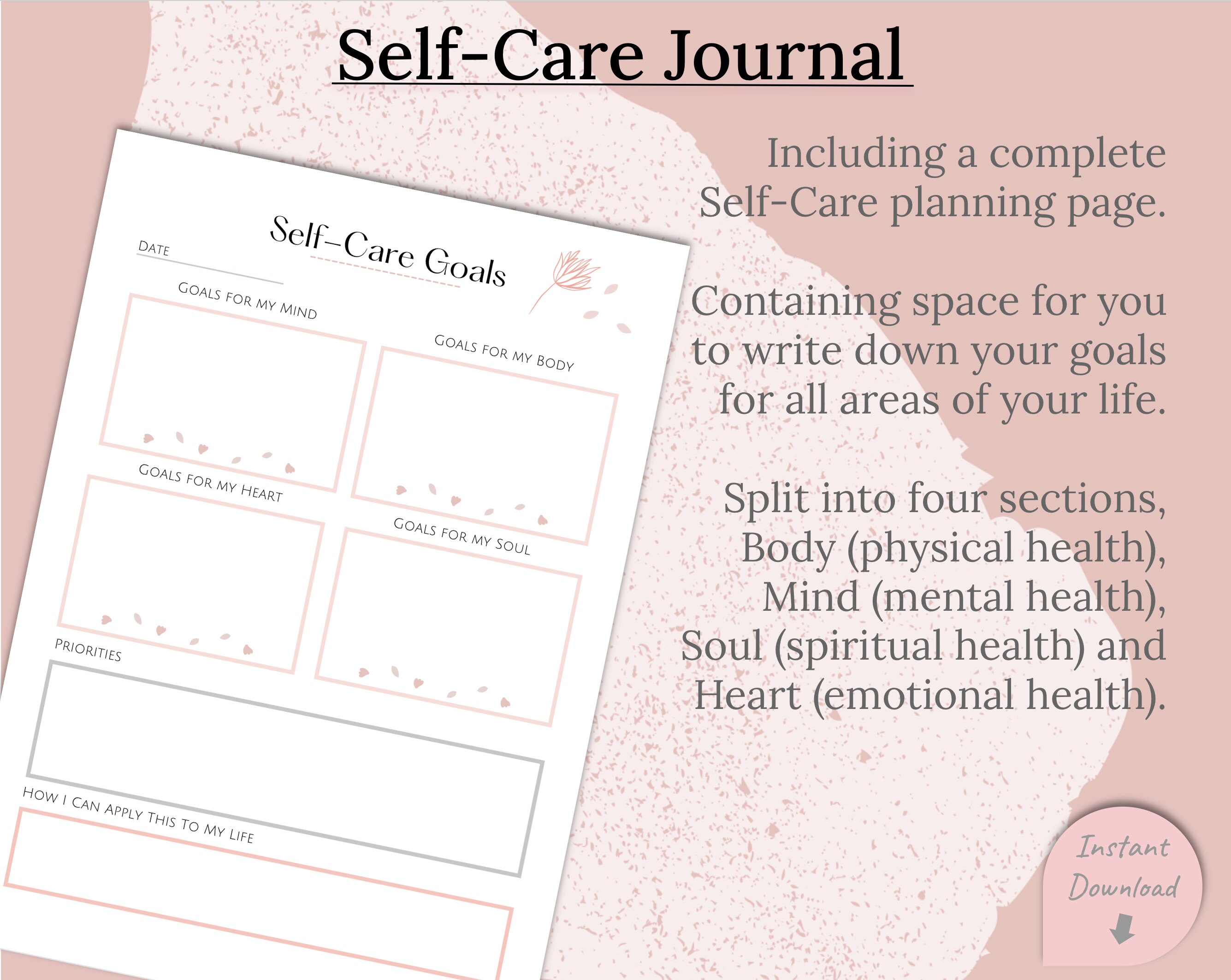 Self-care Planner Printable, Self-care Journal Pink, Wellness Journal ...