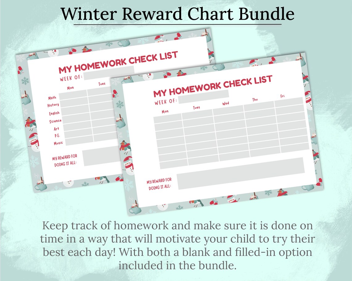 Winter Chore Chart for Kids Christmas Sticker Reward Chart - Etsy