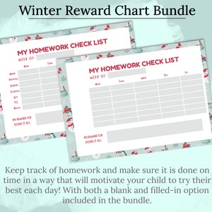 Winter Chore Chart for Kids, Christmas Sticker Reward Chart, Girl ...