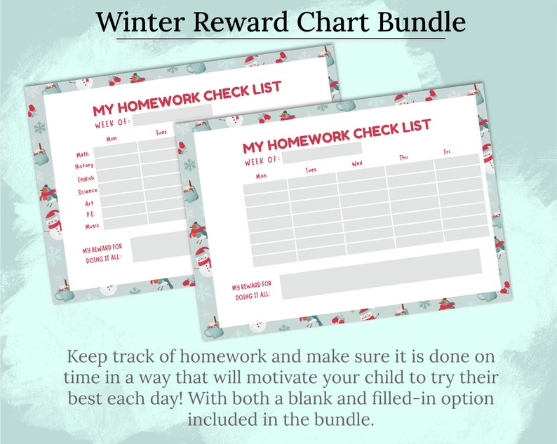 Winter Chore Chart for Kids Christmas Sticker Reward Chart - Etsy