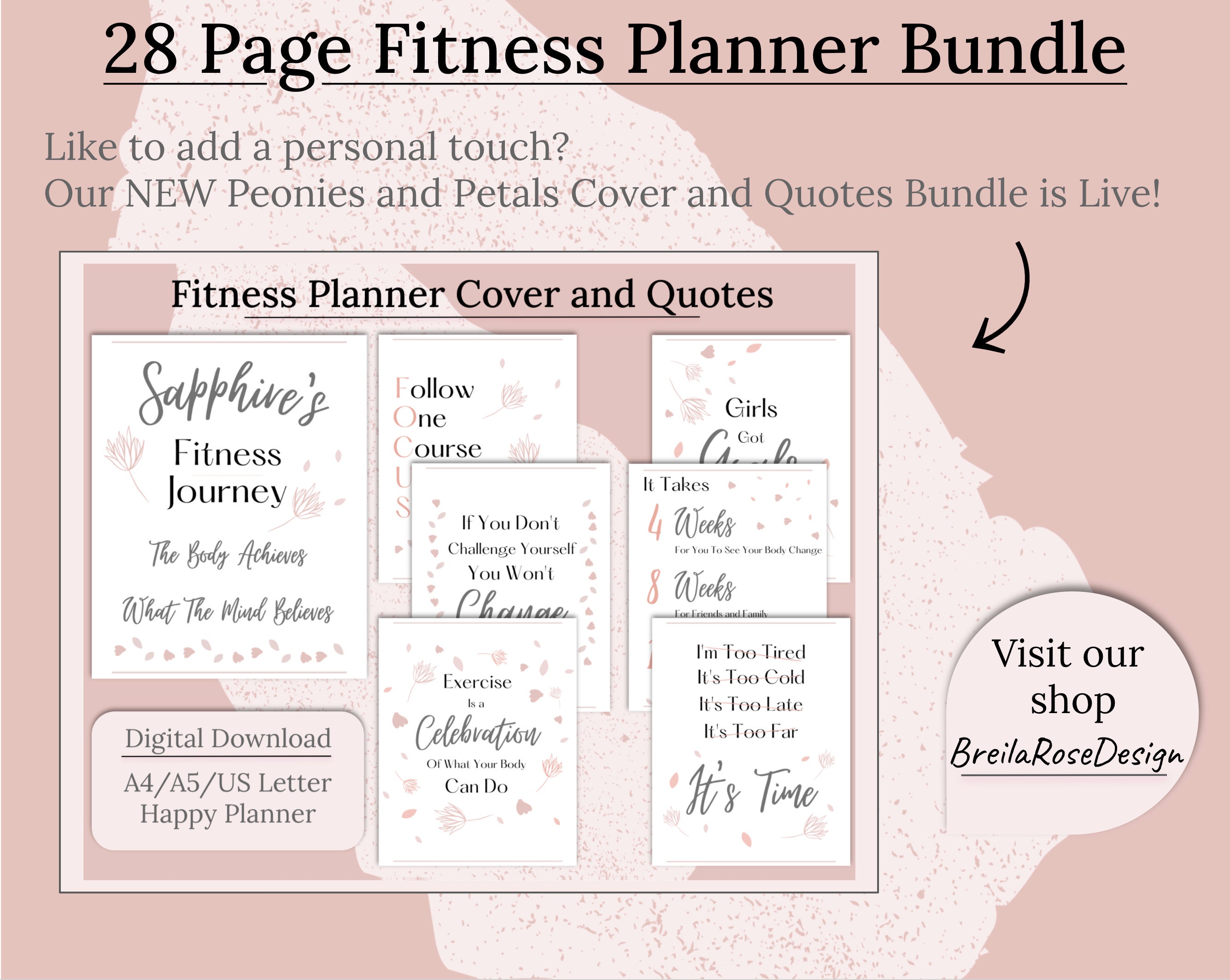 Fitness Planner Printable Weight Loss Journal Pink Fitness - Etsy UK