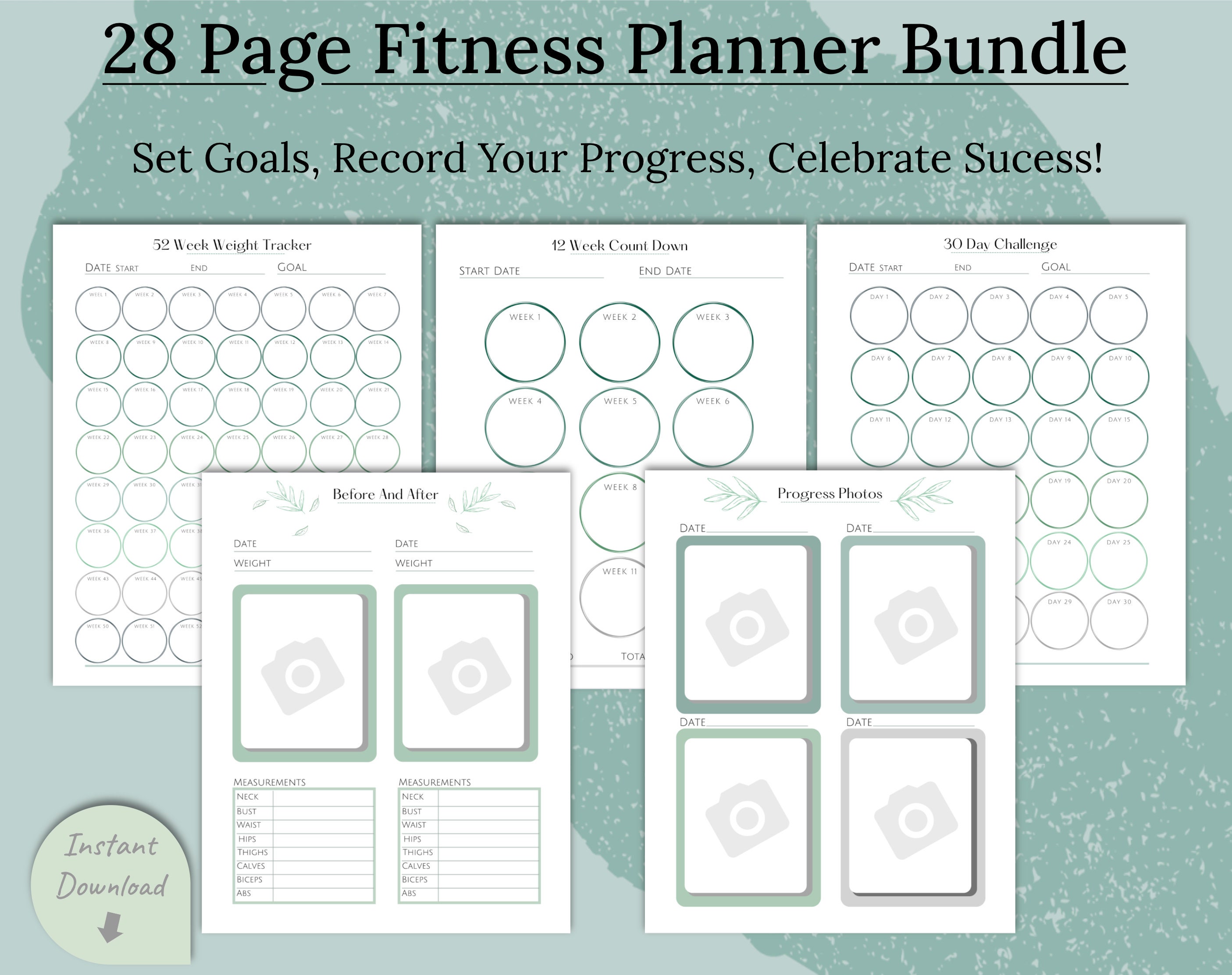 Fitness Planner Printable, Weight Loss Journal, Green Fitness Journal ...