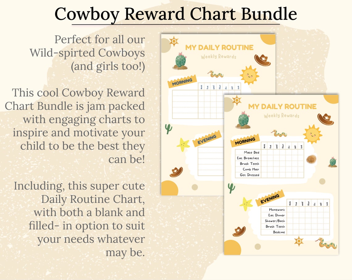 Cowboy Chore Chart for Kids, Chore Chart Bundle, Reward Chart for Boys ...