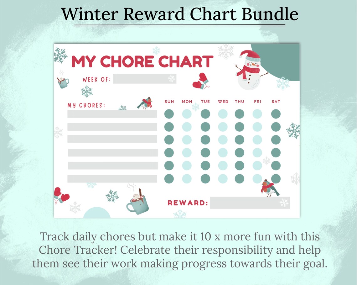 Winter Chore Chart for Kids Christmas Sticker Reward Chart - Etsy