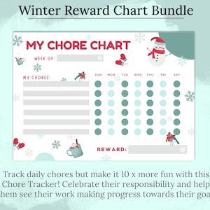 Winter Chore Chart for Kids, Christmas Sticker Reward Chart, Girl ...