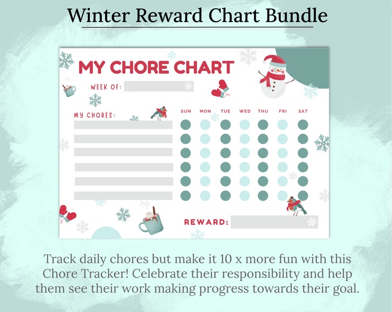 Winter Chore Chart for Kids Christmas Sticker Reward Chart - Etsy
