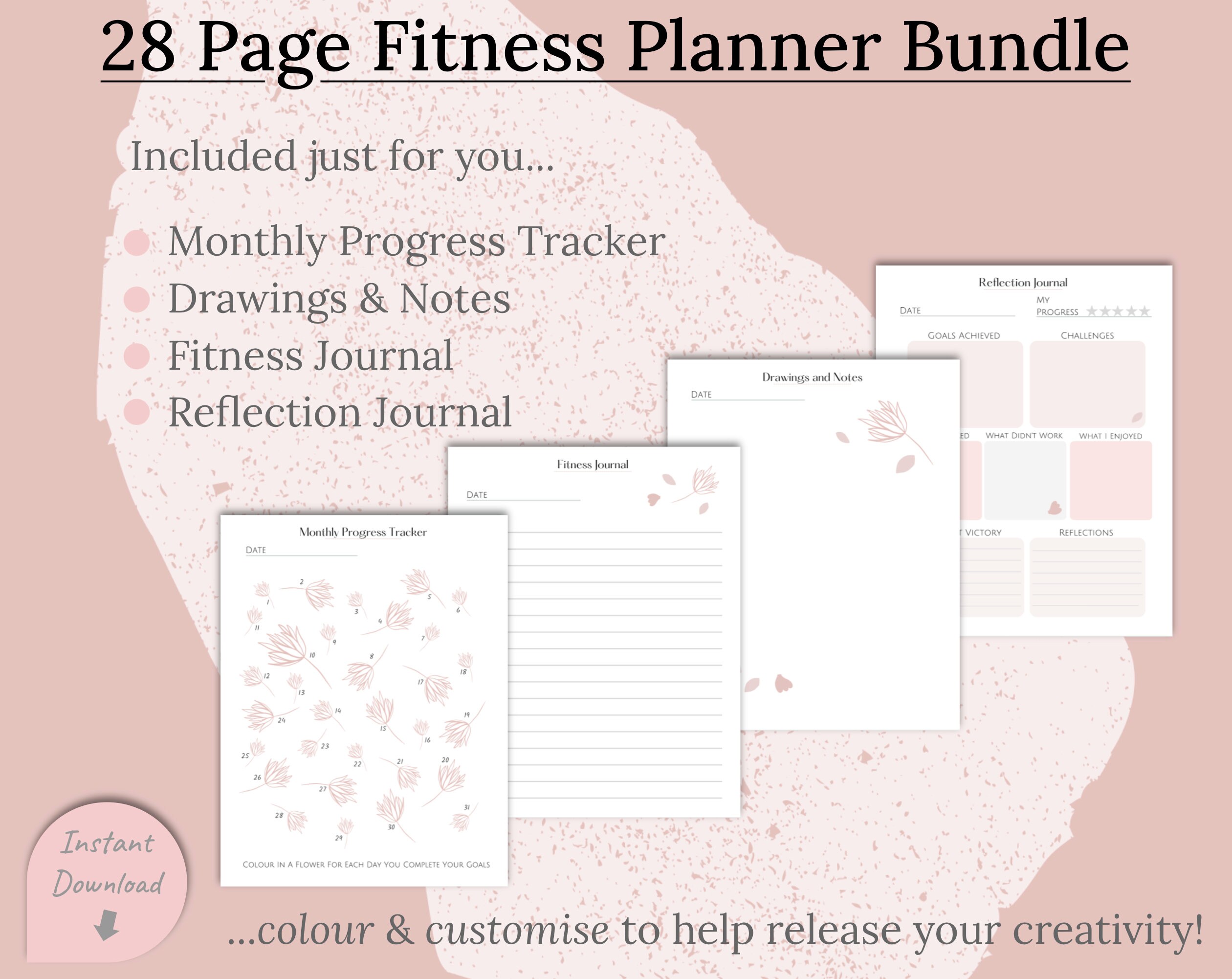 Fitness Planner Printable Weight Loss Journal Pink Fitness - Etsy UK