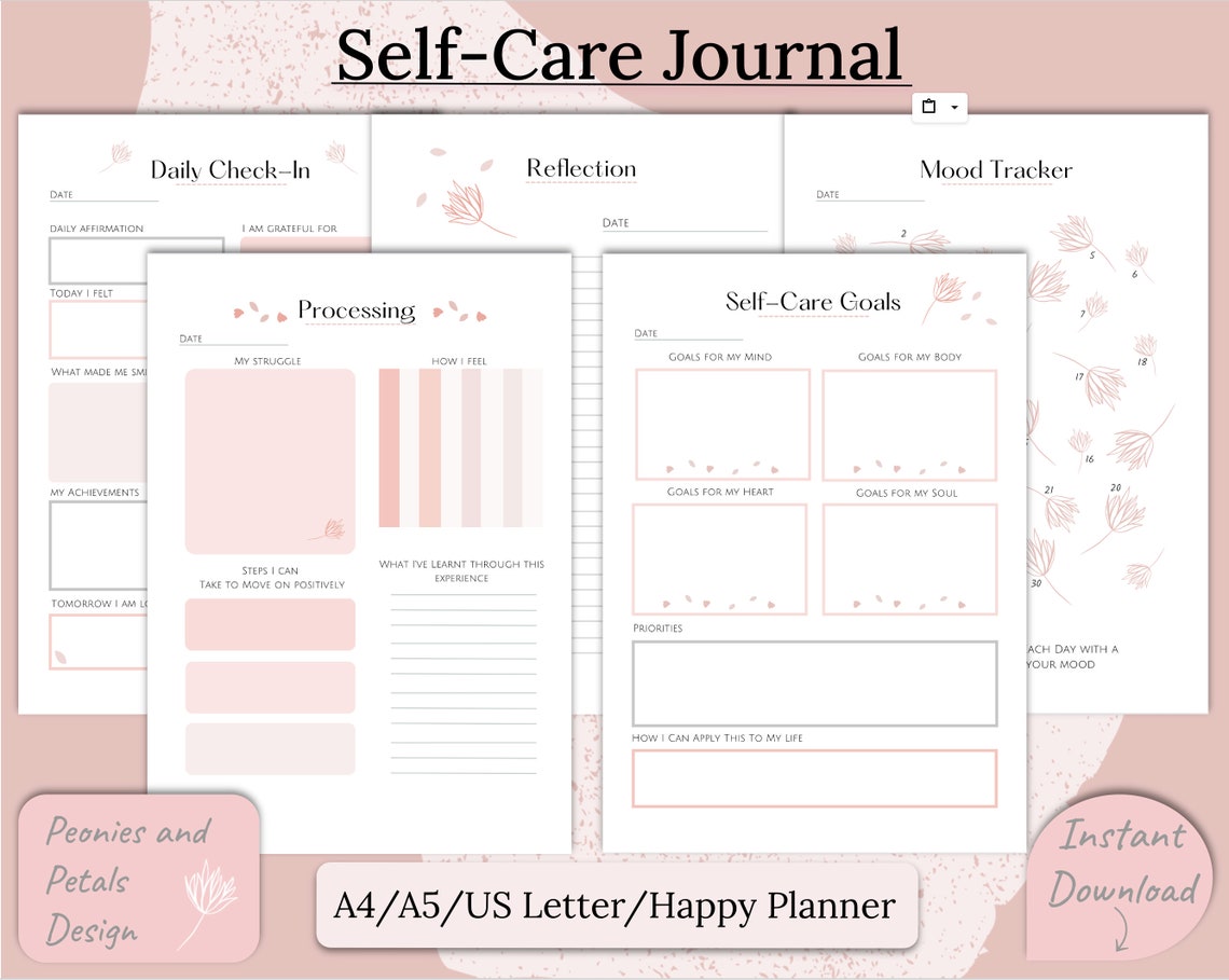 Self-care Planner Printable, Self-care Journal Pink, Wellness Journal ...