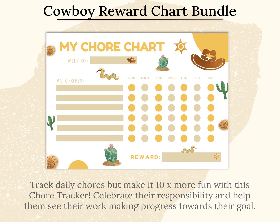 Cowboy Chore Chart for Kids, Chore Chart Bundle, Reward Chart for Boys ...