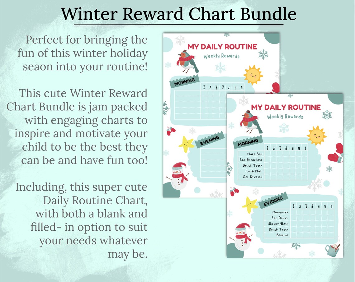 Winter Chore Chart for Kids Christmas Sticker Reward Chart - Etsy
