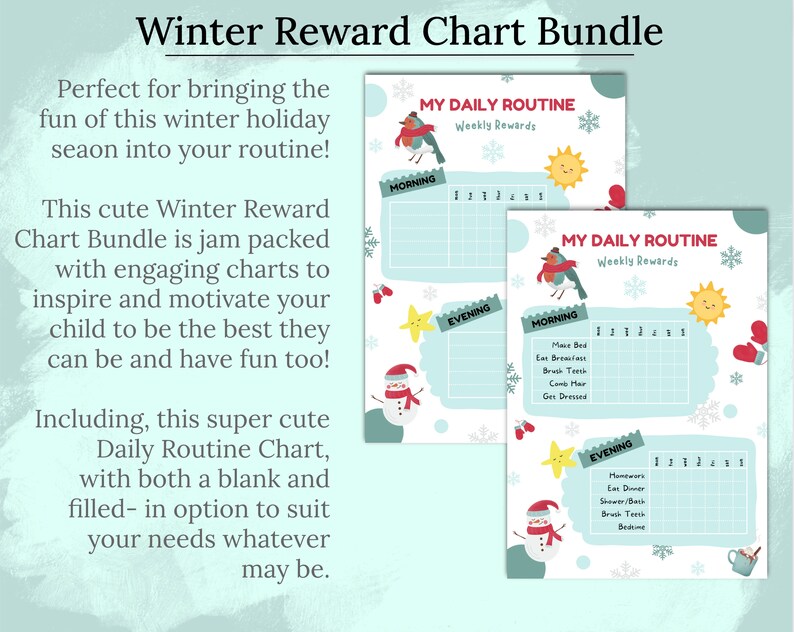 Winter Chore Chart for Kids Christmas Sticker Reward Chart - Etsy