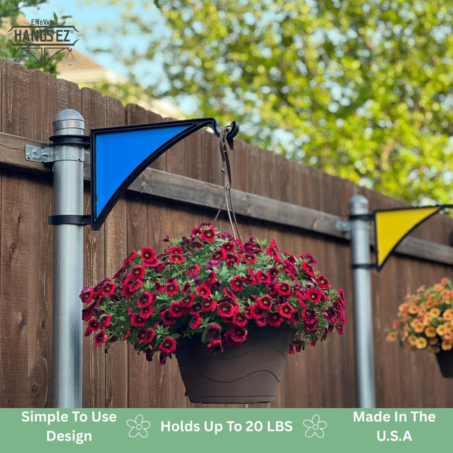 2 PCS Hangs EZ Fence Post Hangers With Blue Panel Inserts(plant Hanger ...