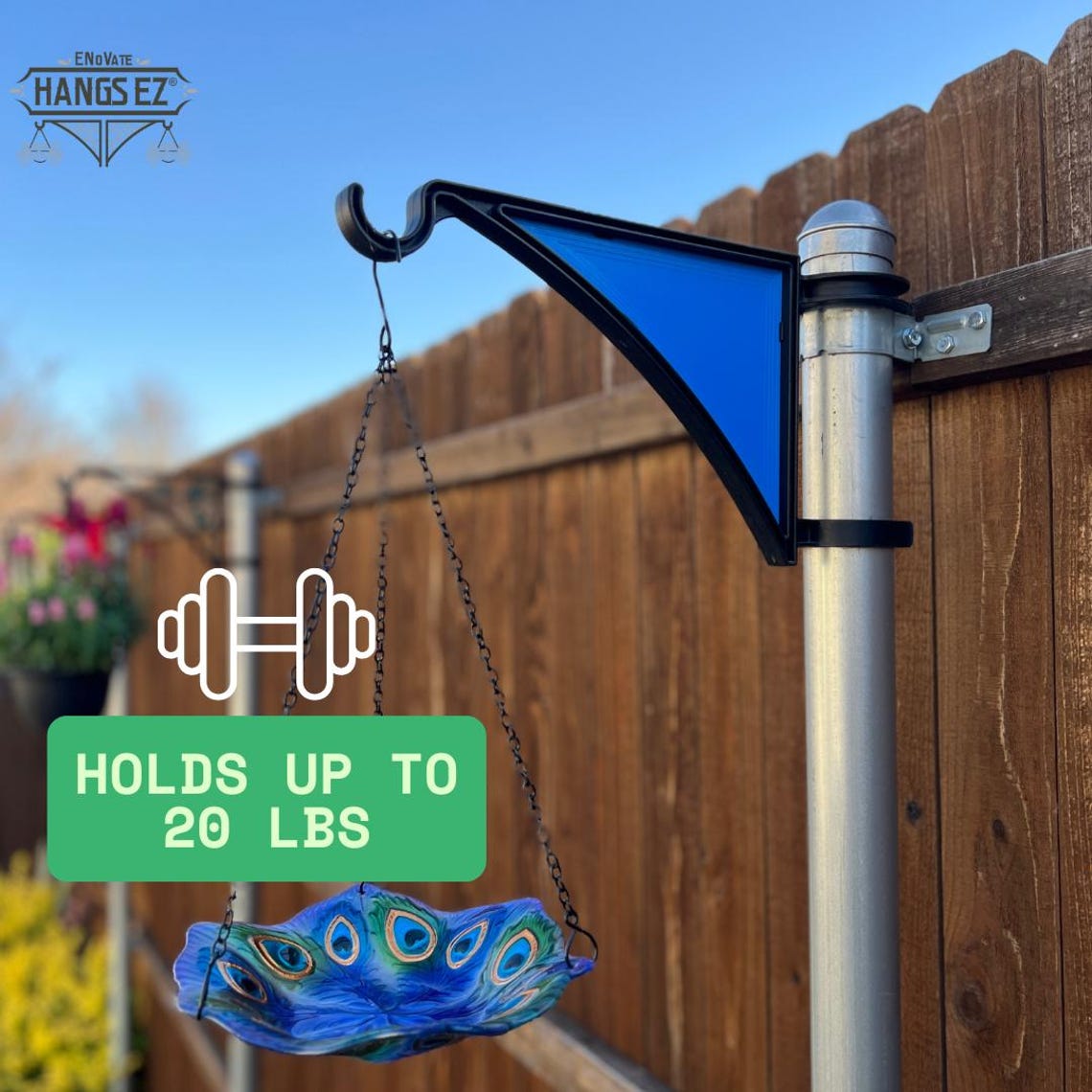 2 PCS Hangs EZ Fence Post Hangers With Blue Panel Inserts(plant Hanger ...
