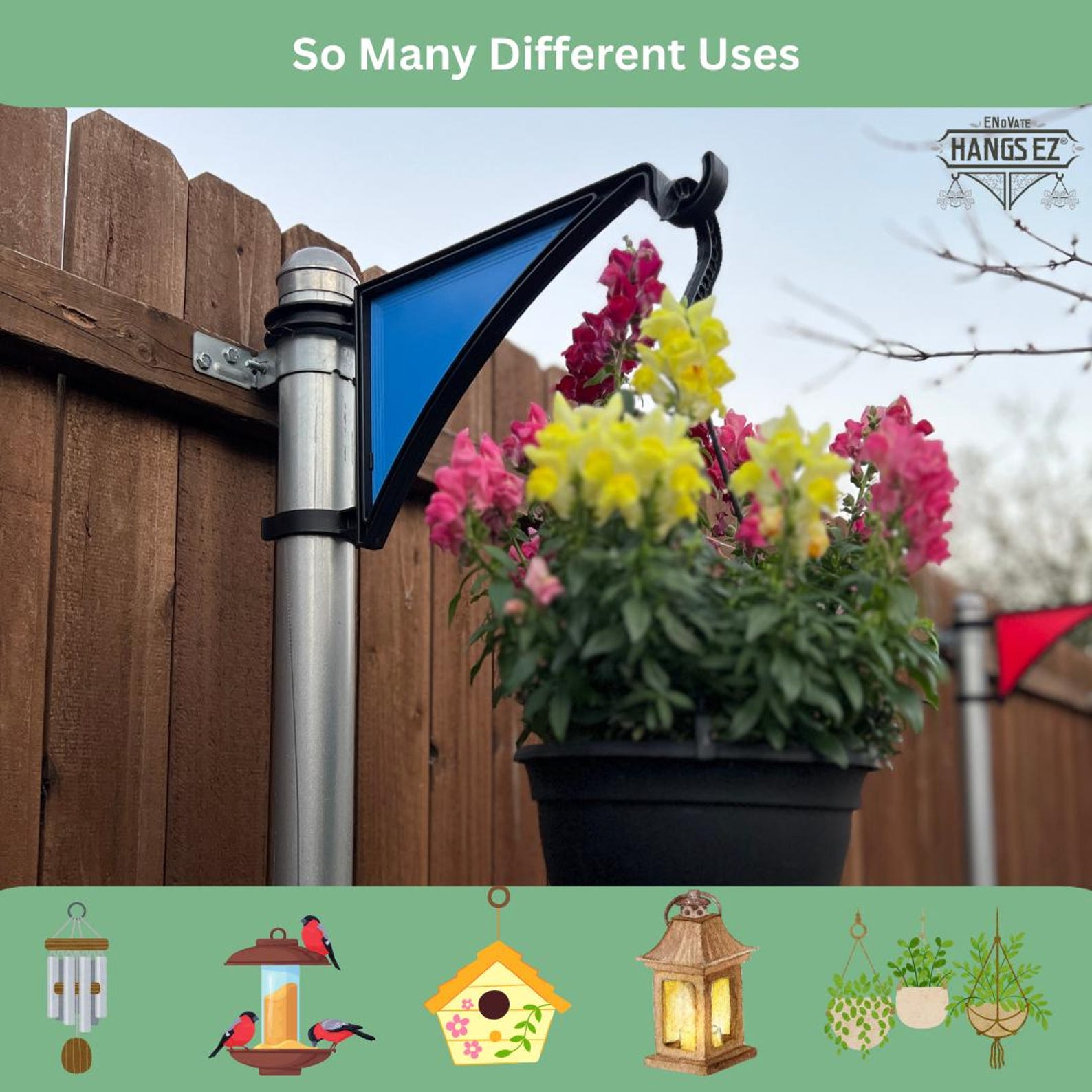 2 PCS Hangs EZ Fence Post Hangers With Blue Panel Inserts(plant Hanger ...