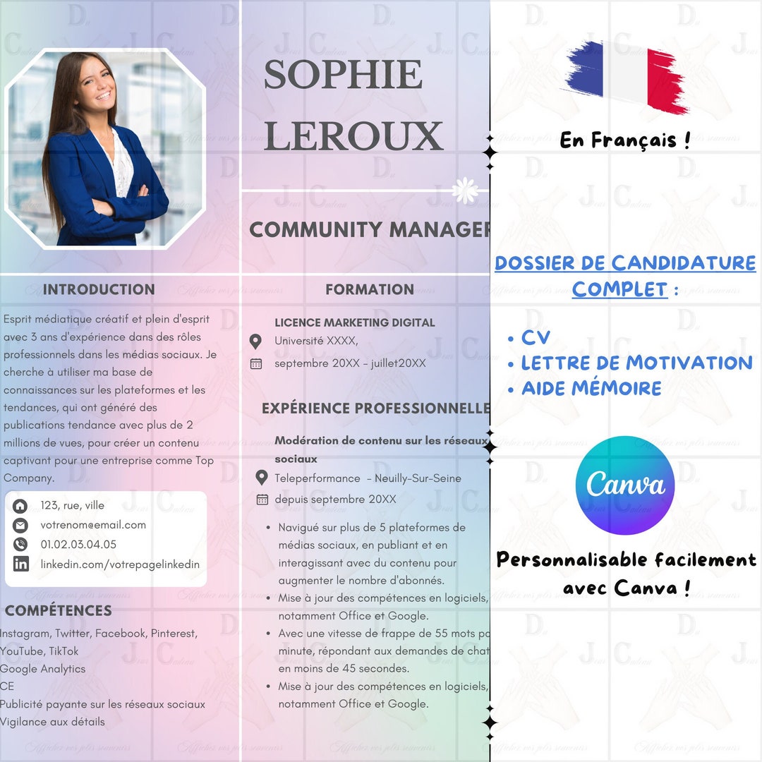 Cv, French Cv, Printable Cv Template, Original Cv, Photo Cv ...