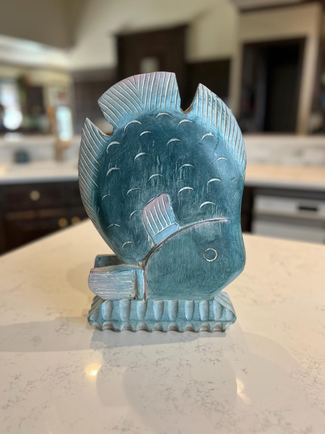 Decorative Wooden Carved Angel Fish Sculpture Coral Marina Nautical ...