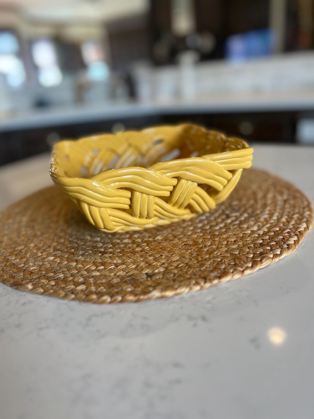 Yellow WOVEN CERAMIC BASKET, Bread, Fruit Serving Basket, Ceramic ...