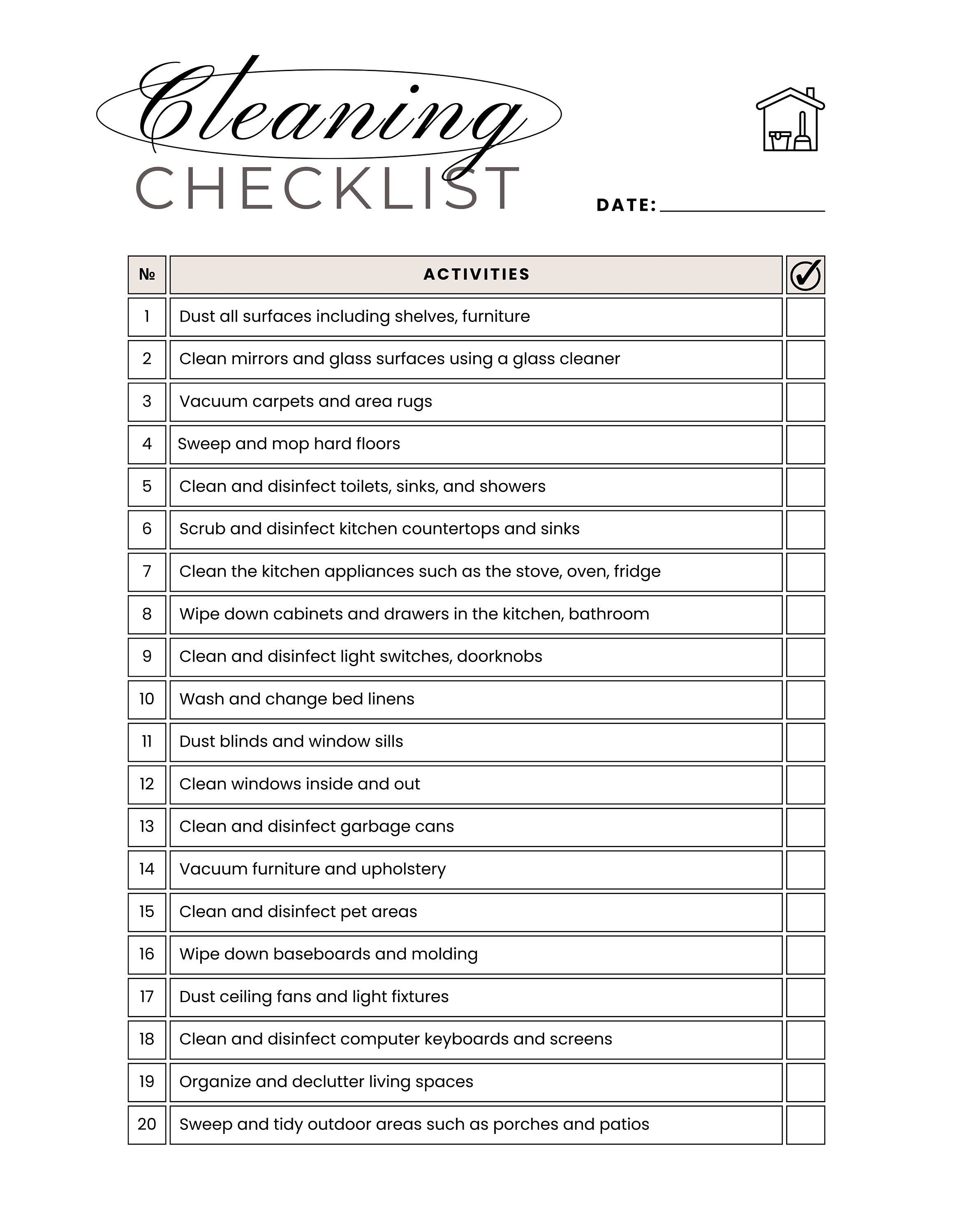 3 Kinds of Checklist, Printable, Cleaning Checklist, Minimalist ...