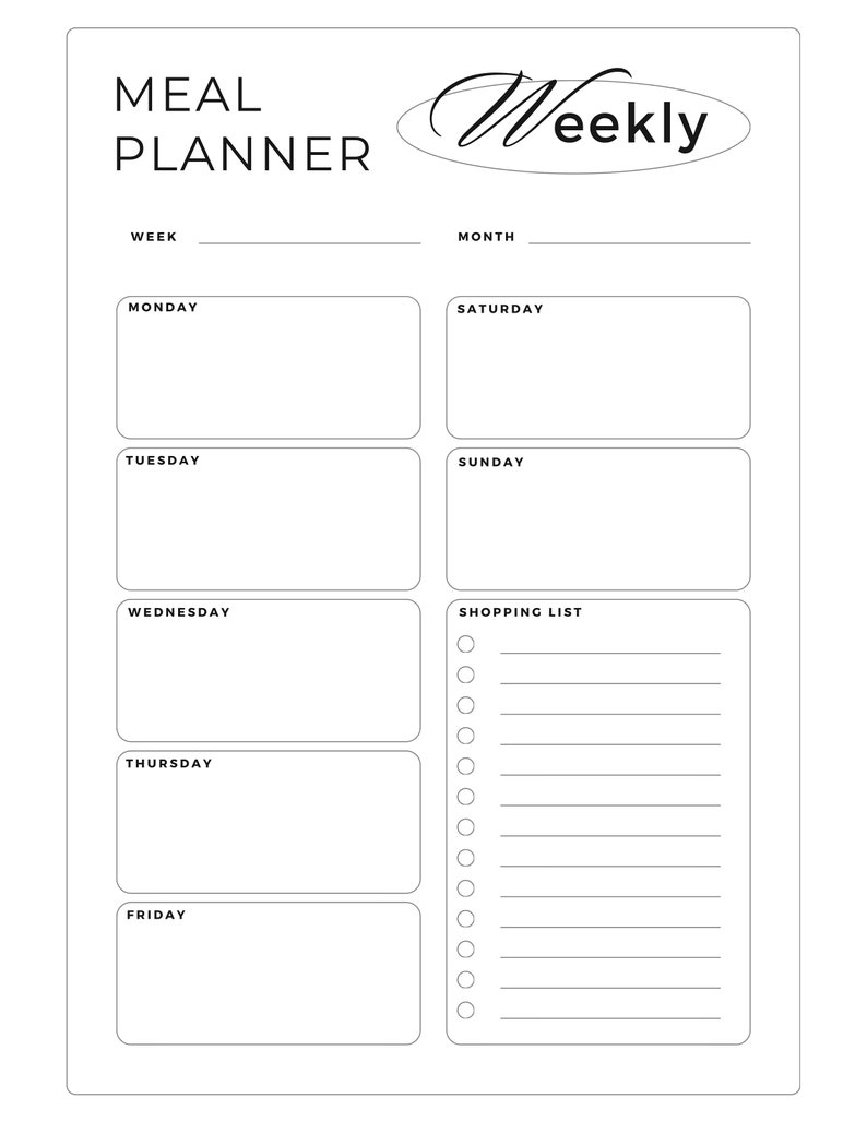4 Different Types of Printable Weekly Meal Planners, Simple Meal ...