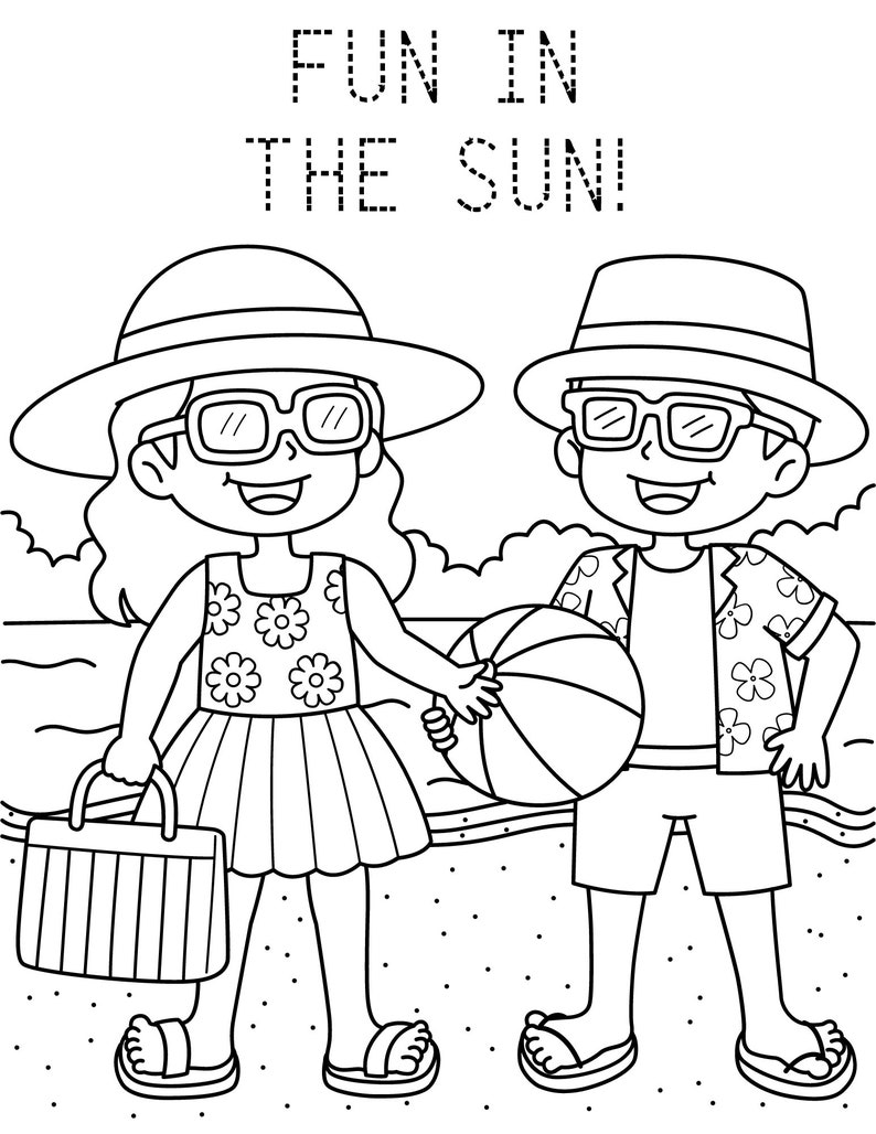 21 Printable Summer Coloring Pages for Children, Beach Fun Coloring ...