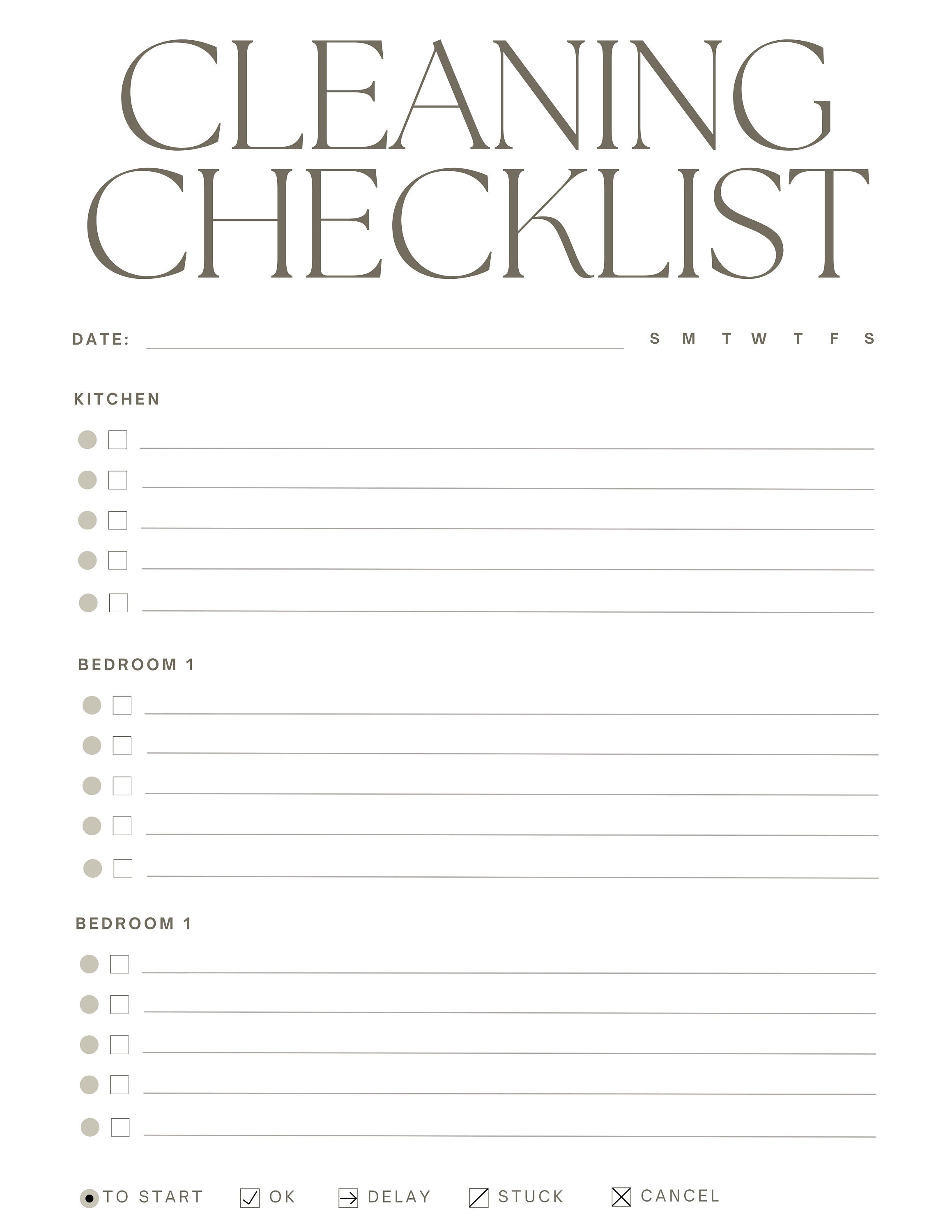 3 Kinds of Checklist, Printable, Cleaning Checklist, Minimalist ...
