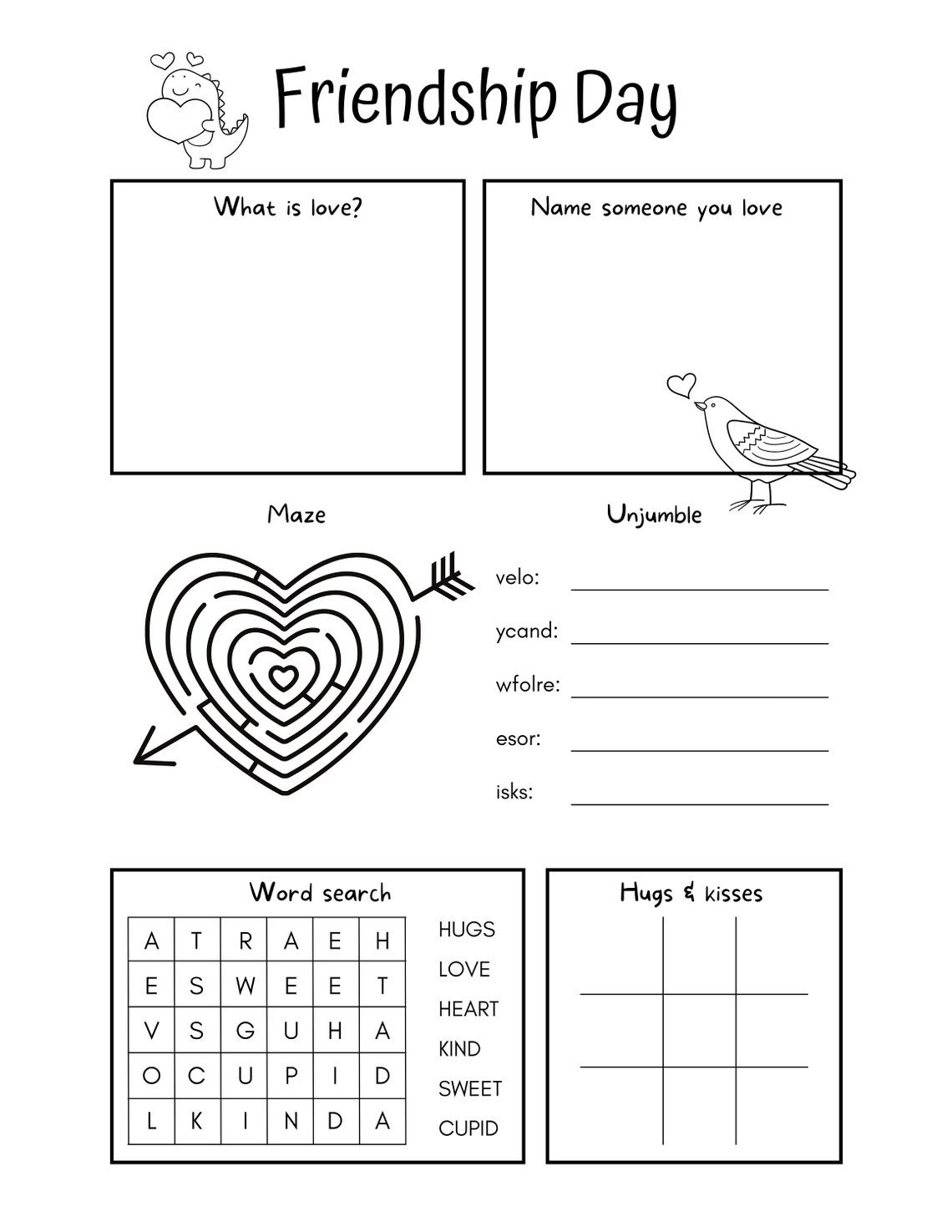 Printable Bundle Friendship Day Sheet Activities , Simple Valentines ...