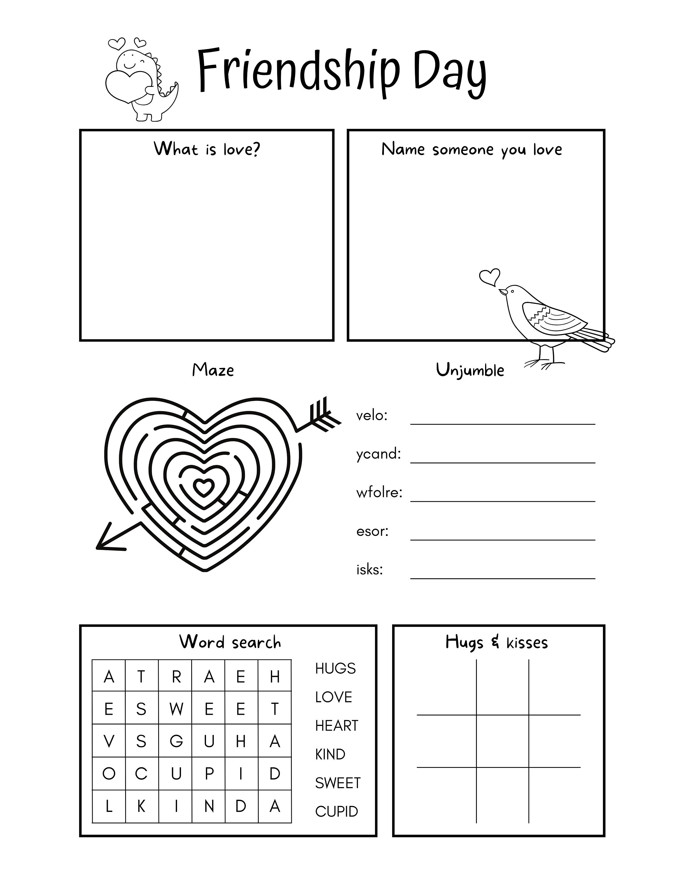 Printable Bundle Friendship Day Sheet Activities , Simple Valentines ...