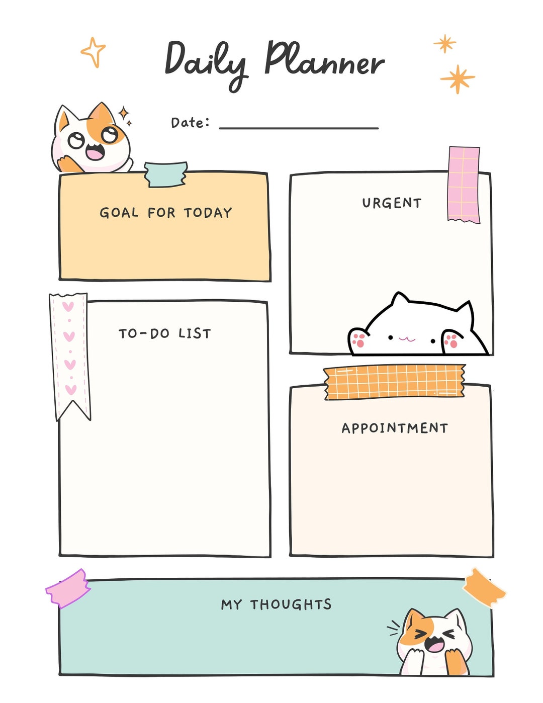 Cute Kitty Daily Planner, Printable - Etsy