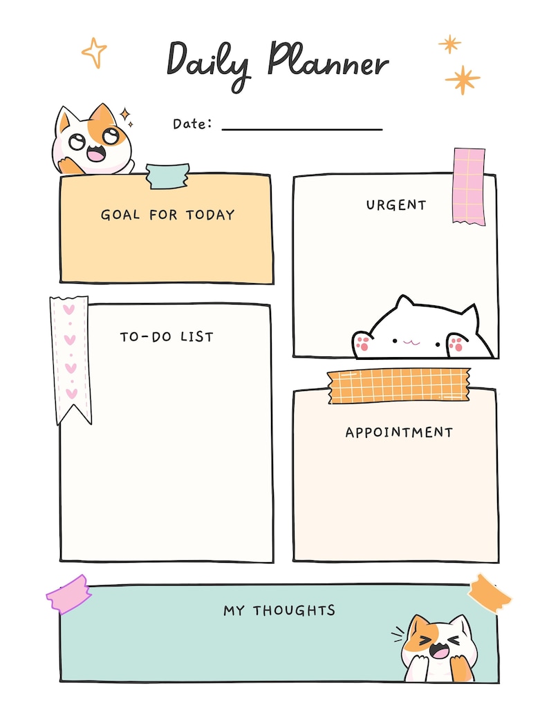 Cute Kitty Daily Planner, Printable - Etsy