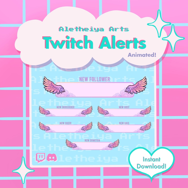 Alertas animadas de alas de ángel Pastel Twitch / Kawaii Y2K Vaporwave ...