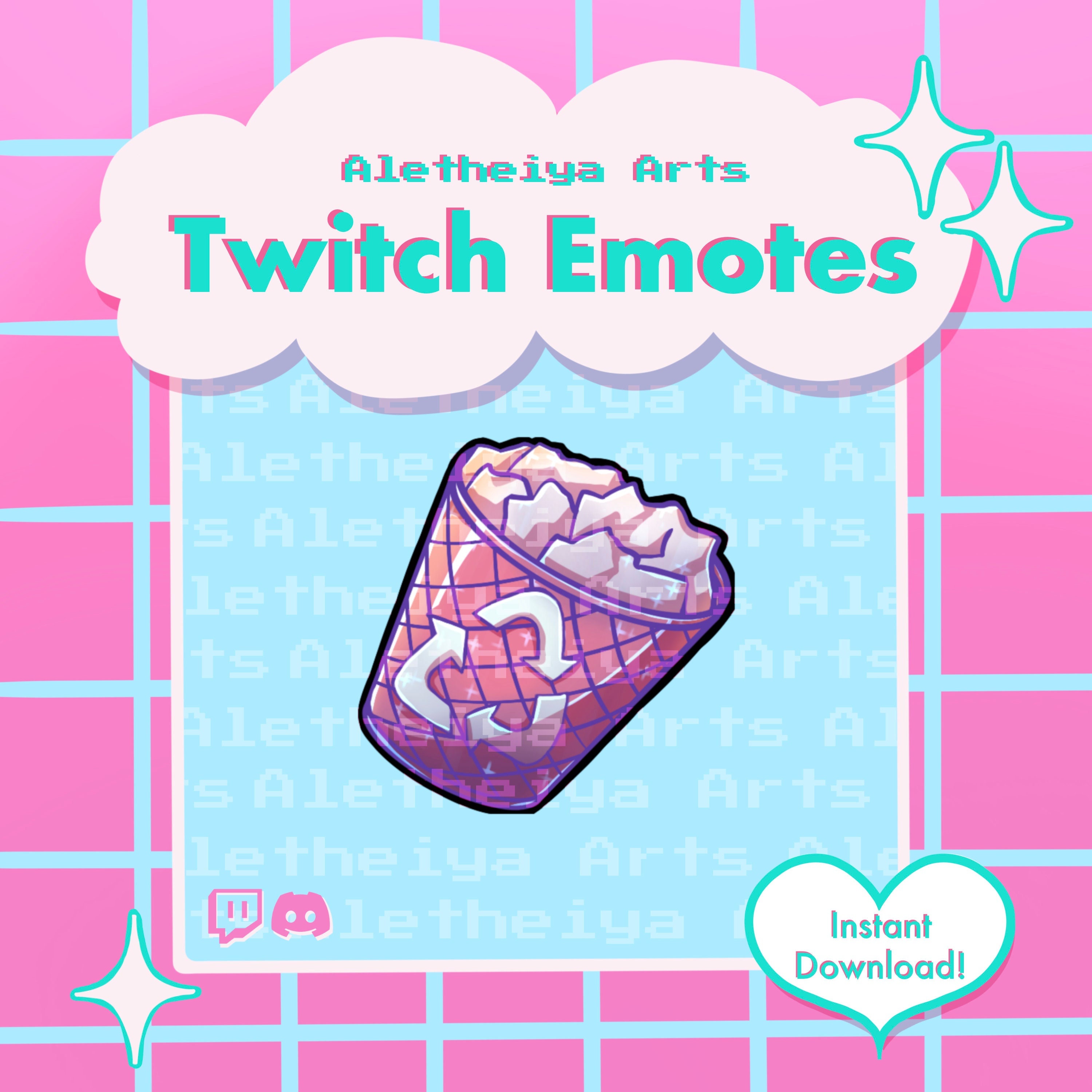 Trash Twitch Emote / Pink Garbage Can Icon / Transparent PNG Emoji for ...
