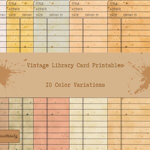 10 Printable Vintage Style Library Cards | 10 Color Variations | 10 ...
