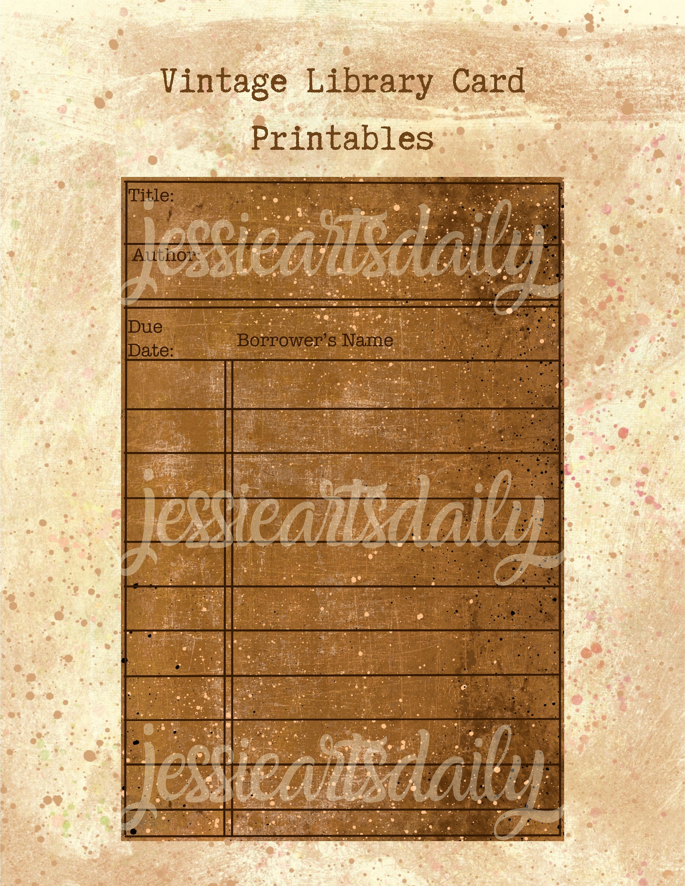 Printable Vintage Library Cards 10 Colors Bonus 9 Alice Library Cards ...